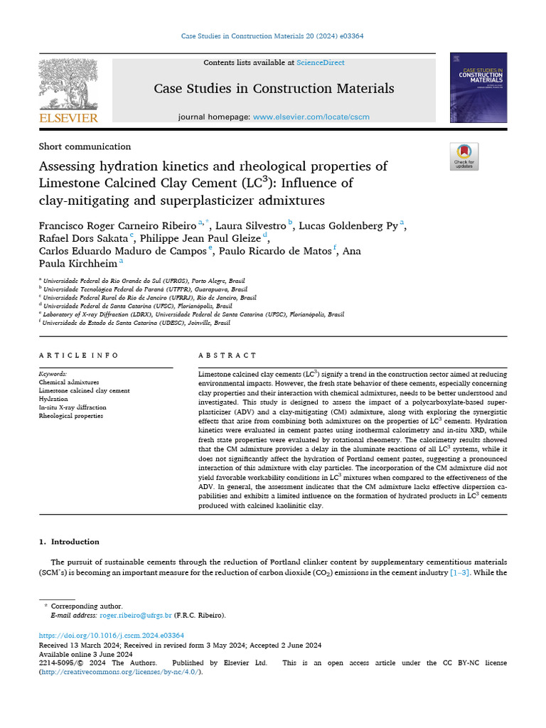 Assesing Hydration Kinetics and Rheological Properties of LC3, Clay Mitigating and ...