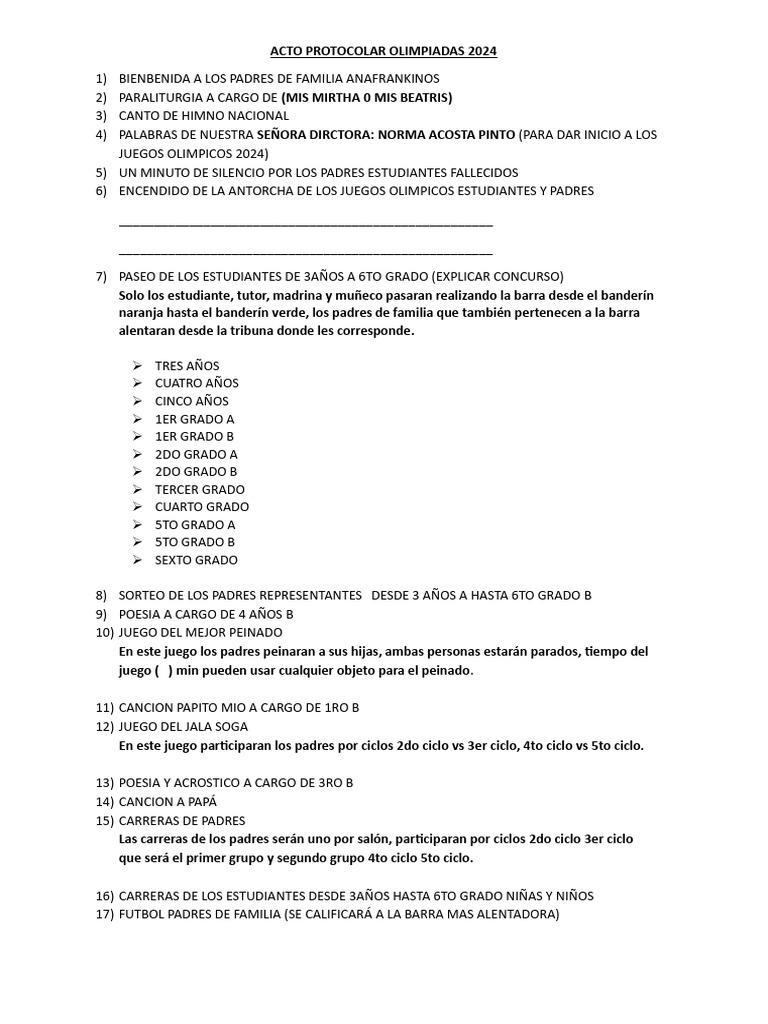 Acto Protocolar Olimpiadas 2024 | PDF | Ciencia y matemáticas