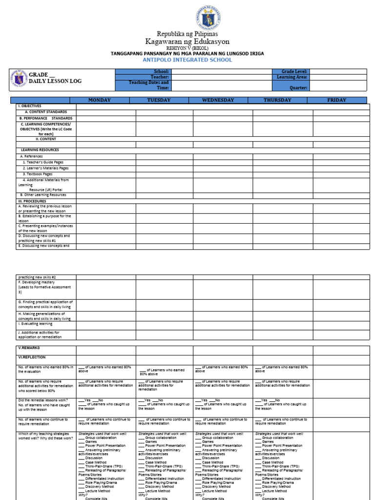 DLL - A4 Template English | PDF | Differentiated Instruction | Learning
