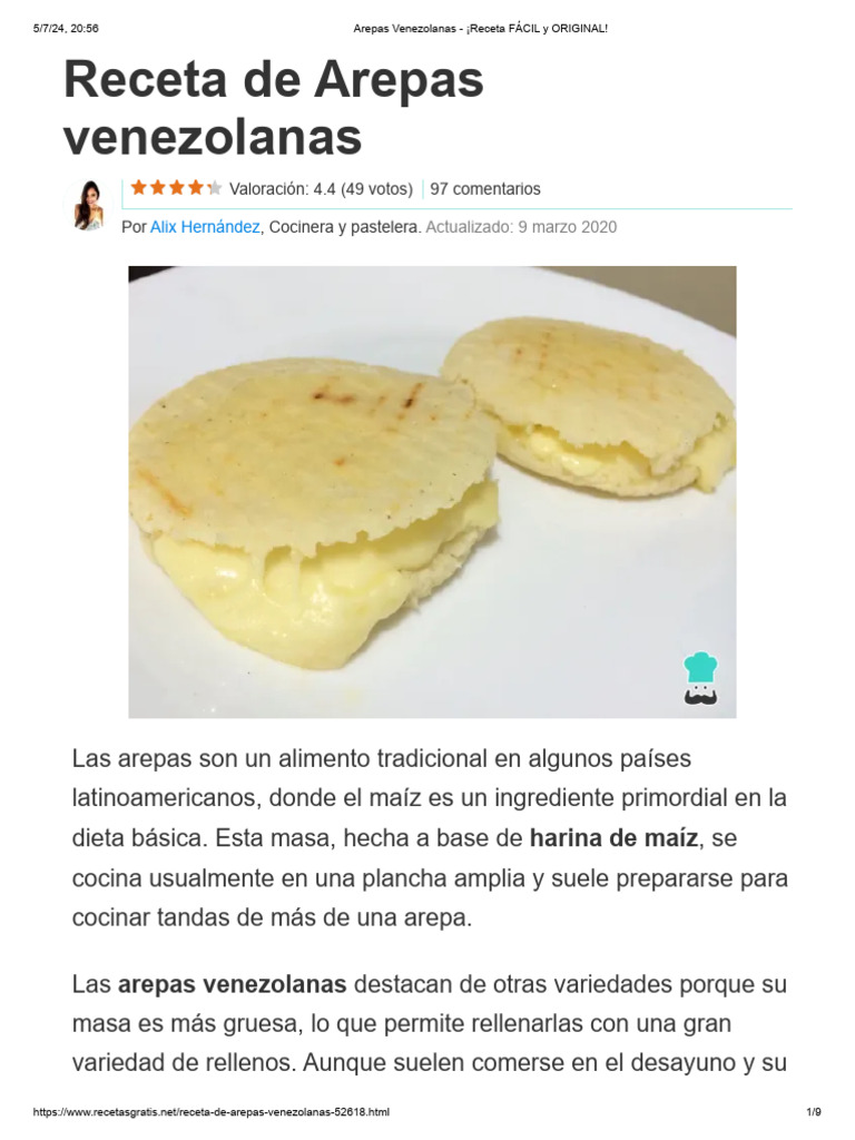 Arepas Venezolanas - ¡Receta FÁCIL y ORIGINAL! | PDF | Cocina latinoamericana | Comida y bebida