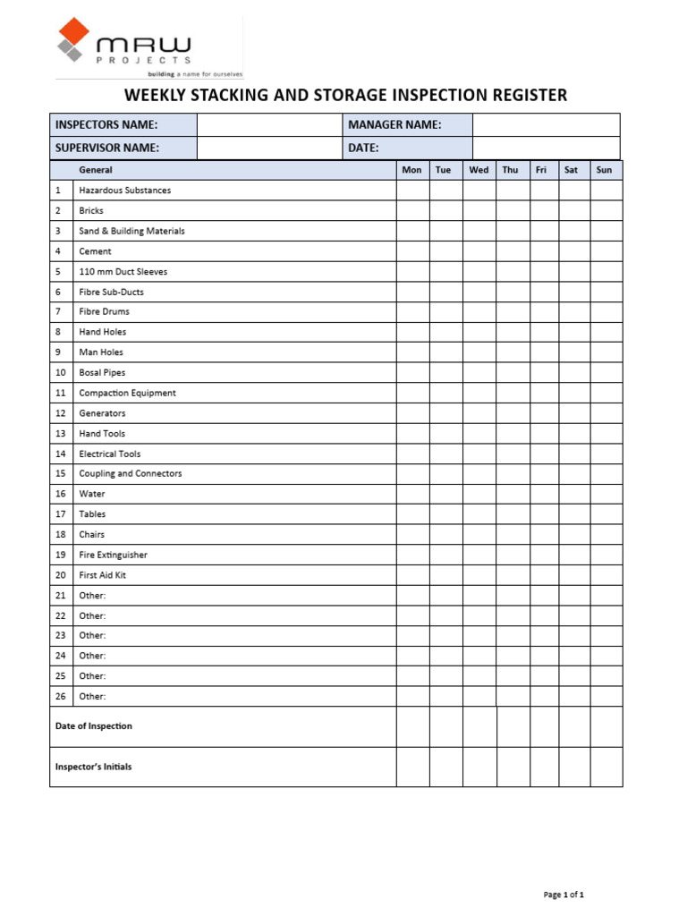 Checklist - Stacking & Storage Inspection - 2021 | PDF