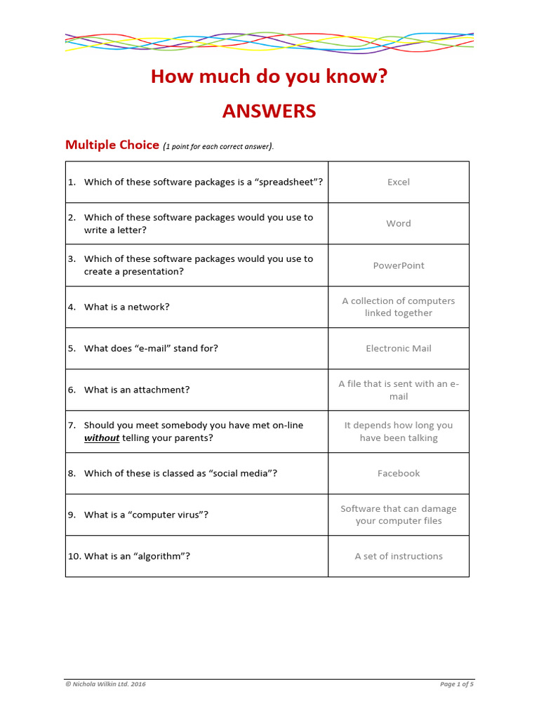 Year 7 Baseline Test Online ANSWERS | PDF | Software | Spreadsheet