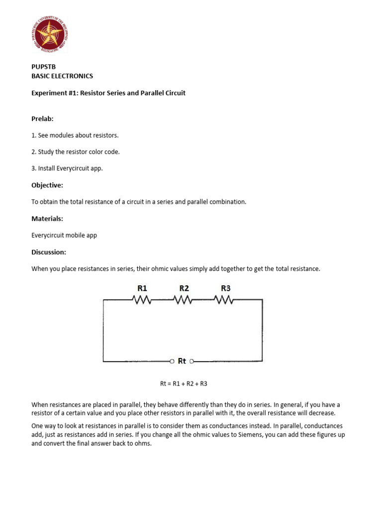BasicElectronics Expt1 | PDF | Electrical Resistance And Conductance | Series And Parallel Circuits