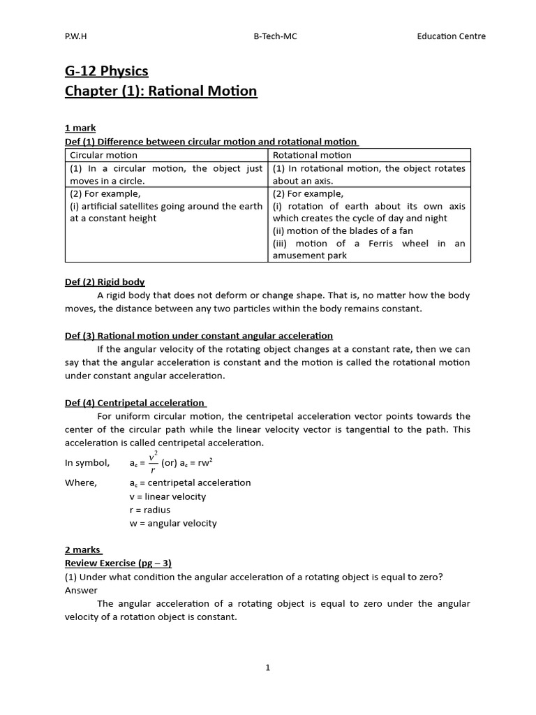 Grade-12 Physics Definition | PDF | Acceleration | Rotation Around A ...