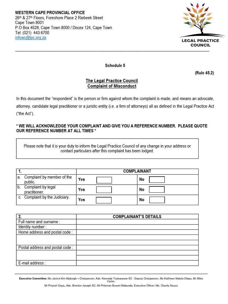 2021 Complaints Form WC | PDF | Lawyer | Complaint