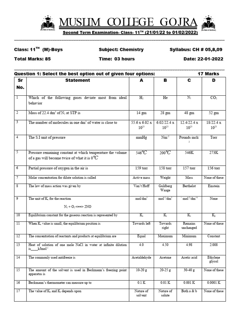 MCG Paper Jan-2022 Medical Boys 03,08,09 | PDF | Solubility | Buffer ...