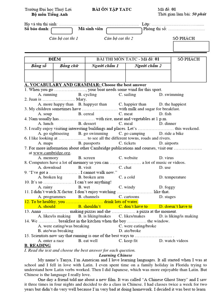 TATC-Final Practice Test 1 | PDF | English Language | Linguistics