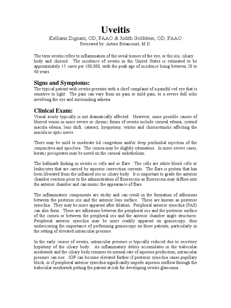 Uveitis: Signs and Symptoms | PDF | Glaucoma | Clinical Medicine