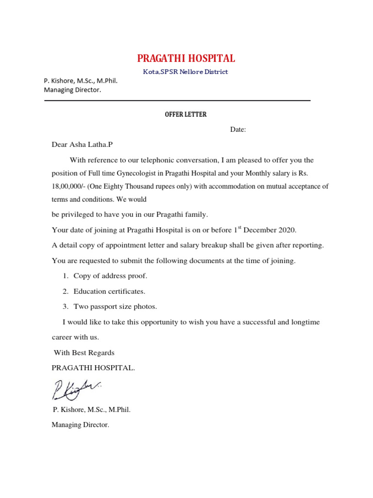 Asha Latha.P Offer Letter | PDF