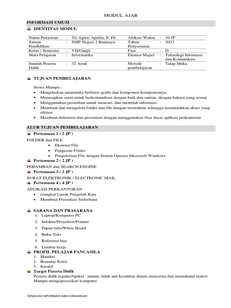 Modul Ajar Teknologi Informasi Dan Komunikasi | PDF | Komputer