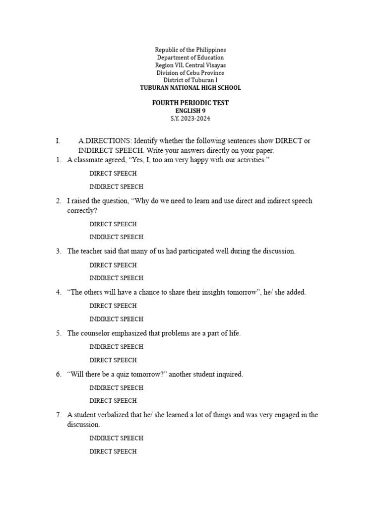 Direct and Indirect Activity | PDF | Question