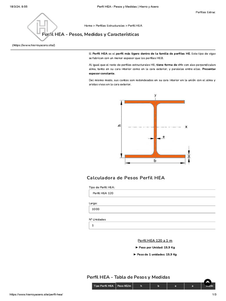 Perfil HEA - Pesos y Medidas (PAG.2) | PDF | Sector secundario de la economía | Ingeniería de ...