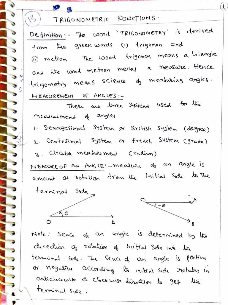 Trigonometry Notes | PDF