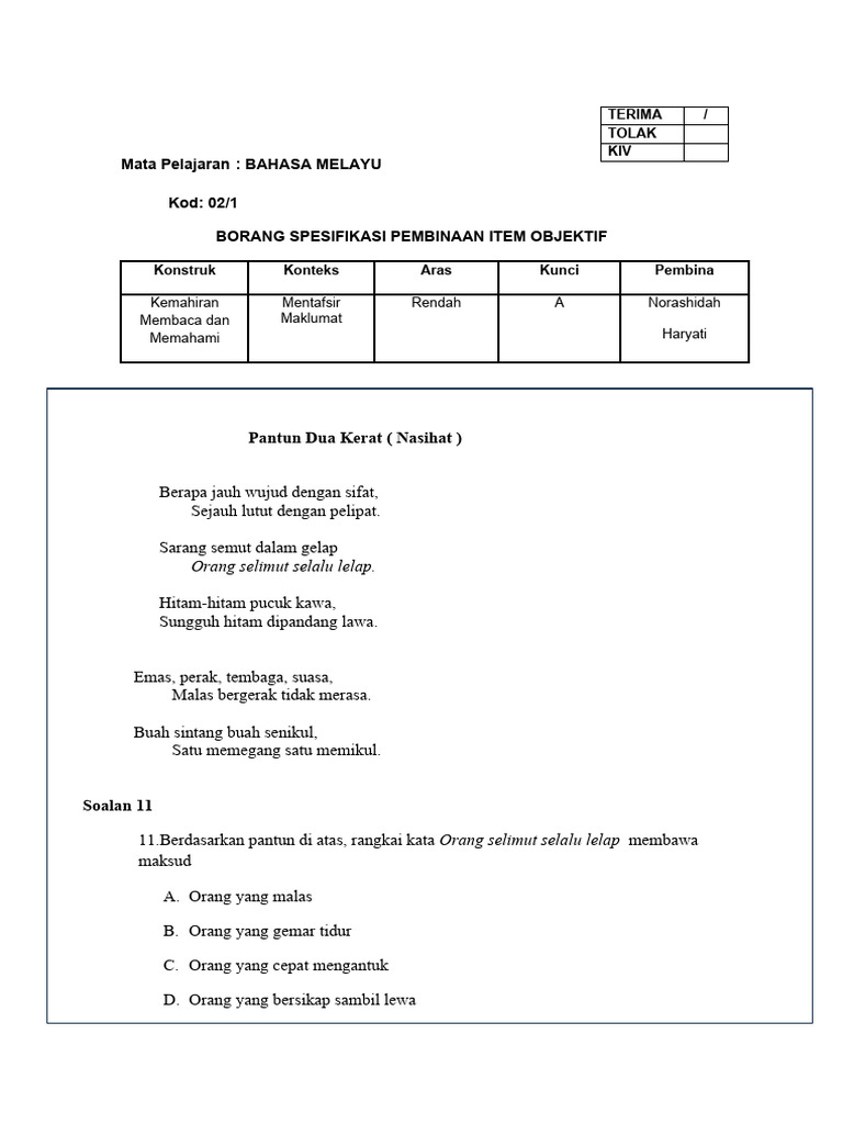 Borang Spesifikasi Pembinaan Item Objektif Team SMK Beaufort 3 | PDF