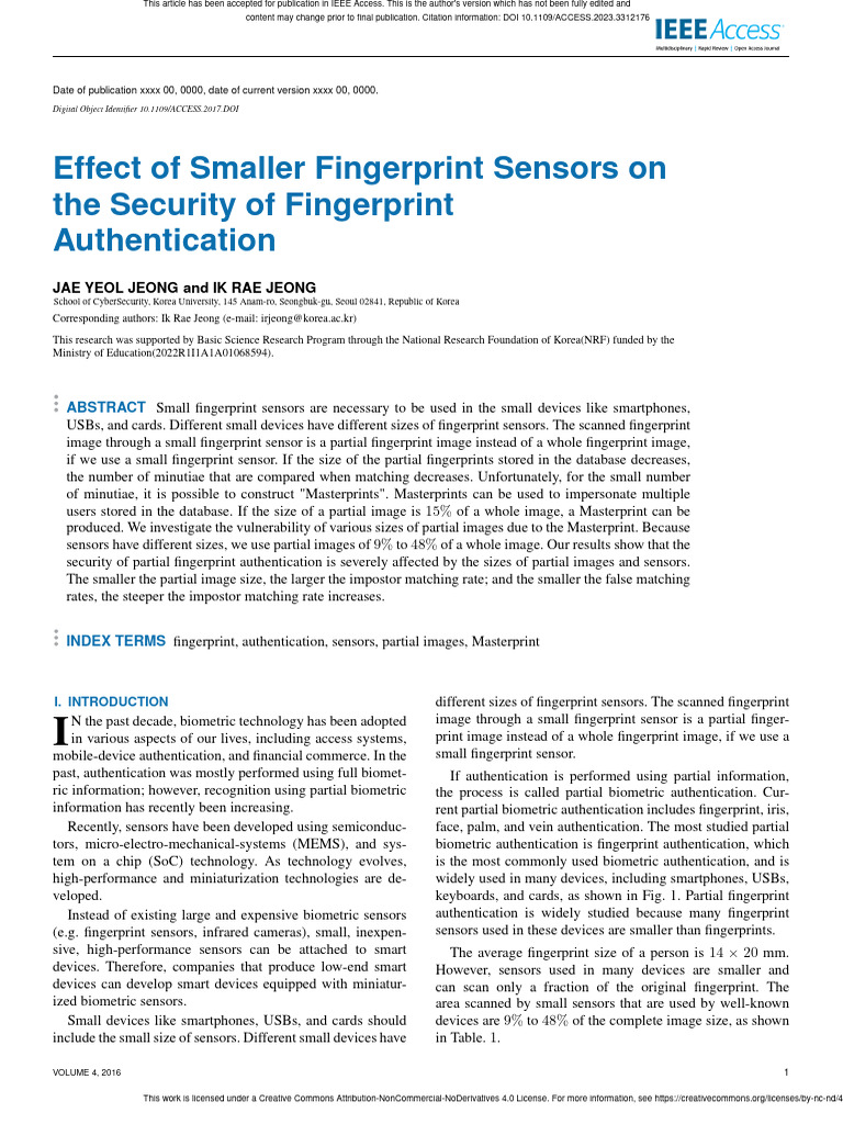 Impact of Small Fingerprint Sensors on Security | PDF | Fingerprint ...