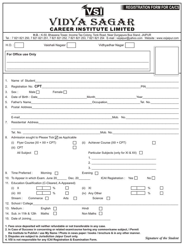 CA/CS Course Registration Form | PDF | Government Finances | Taxes