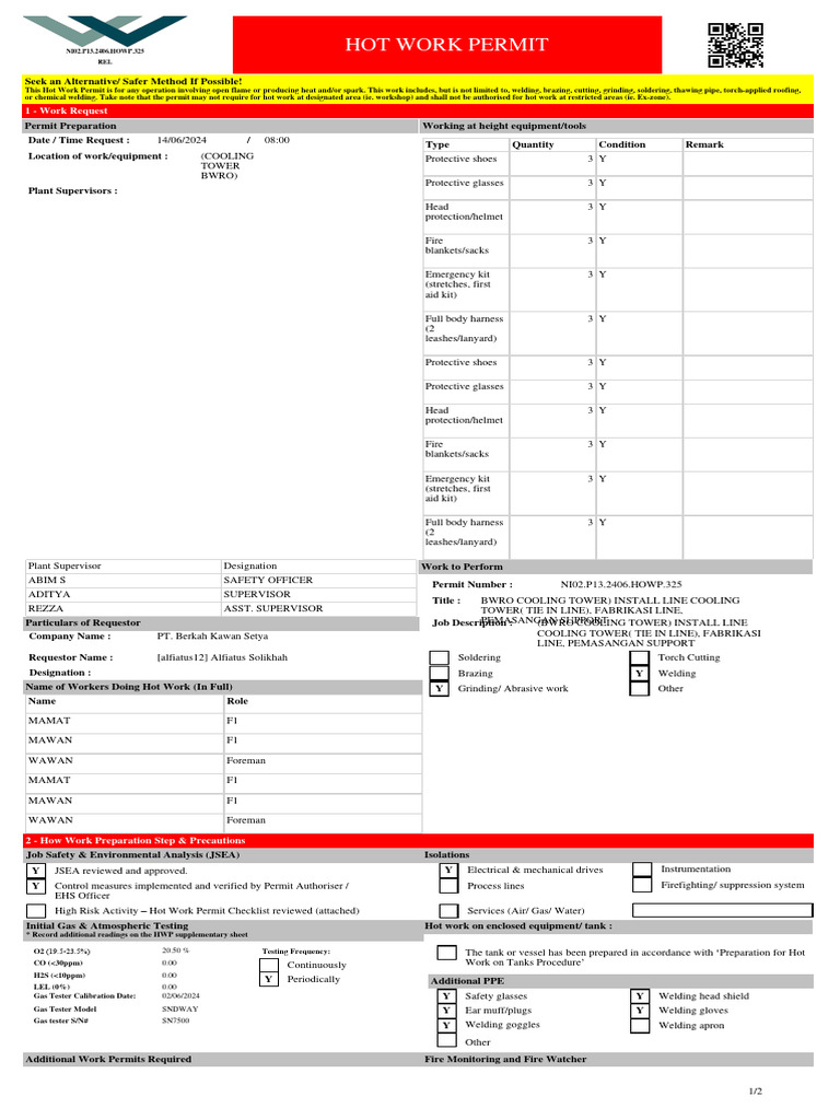 Hot Work Permit for Plant Safety | PDF | Welding | Construction