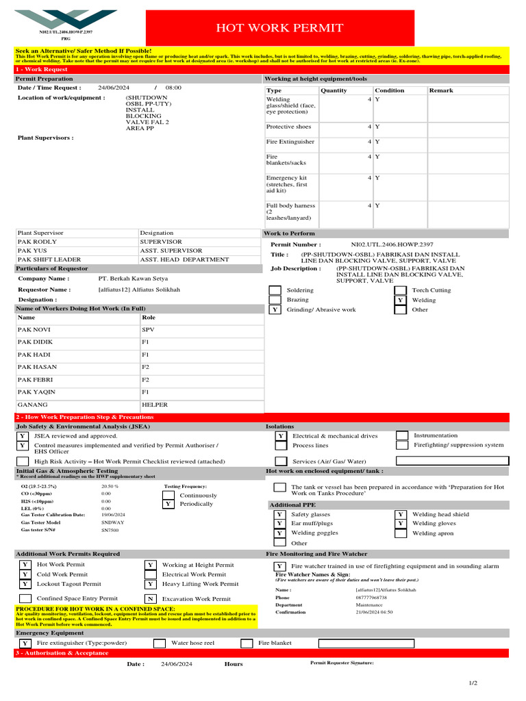 Hot Work Permit Process Overview | PDF | Welding | Construction