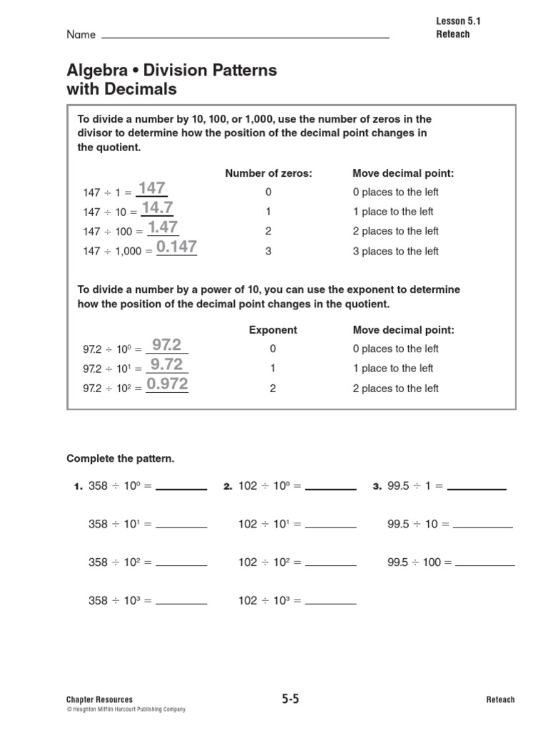 Chapter 5 Reteach and Enrich | PDF | Division (Mathematics) | Numbers