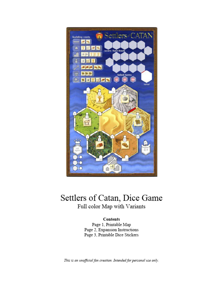 Catan Dice Game Variant Map | PDF