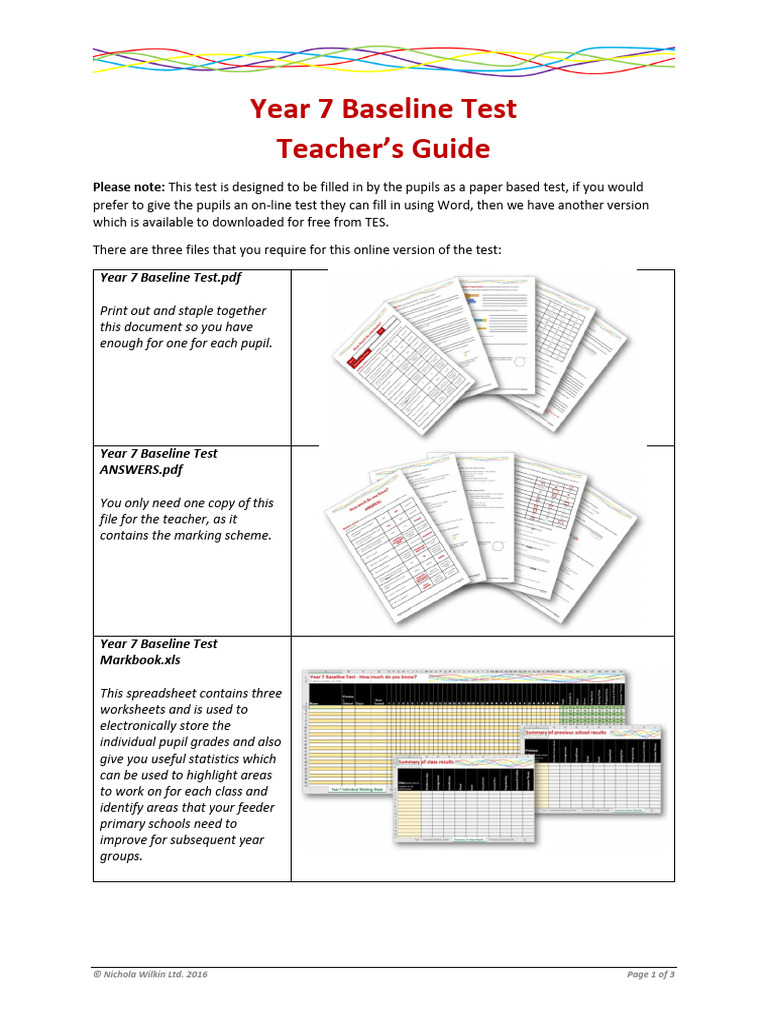 Year 7 English Baseline Test Guide | PDF | Microsoft Excel | Computing