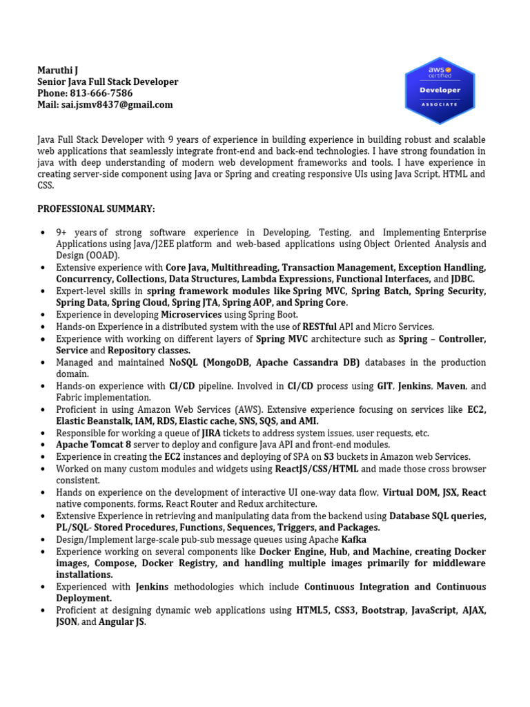 Maruthi Resume | Download Free PDF | Spring Framework | Computing
