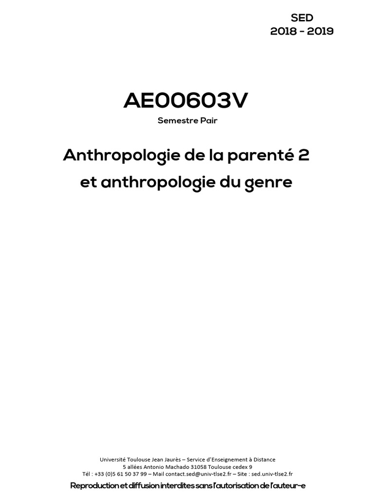 Anthropologie de la parenté et genre | PDF | Parenté | Anthropologie