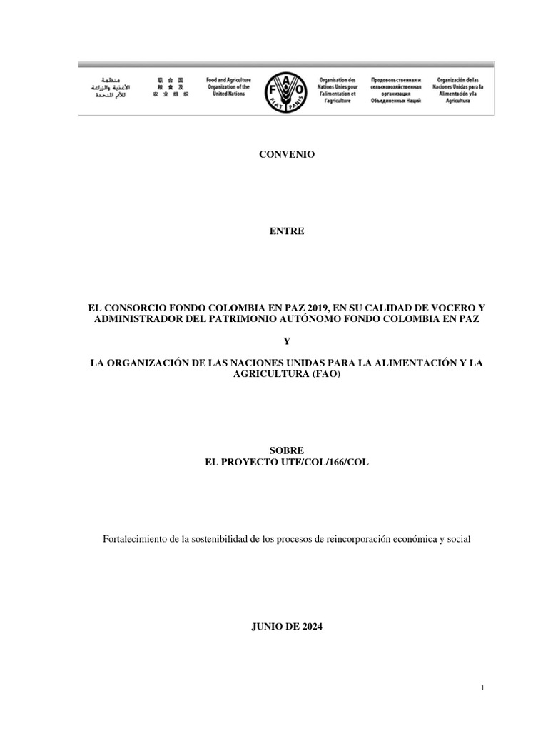 CONVENIO No. 1269-2024 | PDF | Organización de Comida y Agricultura | Colombia