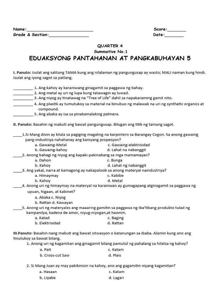 Summative Epp Q4 Pdf