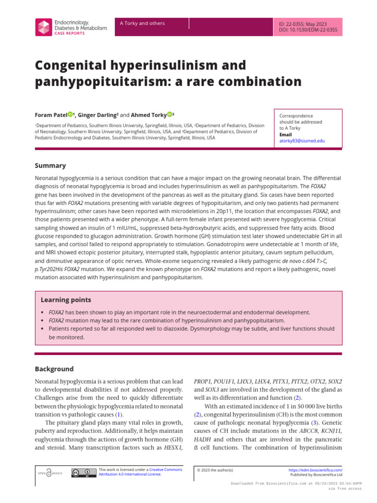 Congenital Hyperinsulinism and Panhypopituitarism A Rare Combination ...