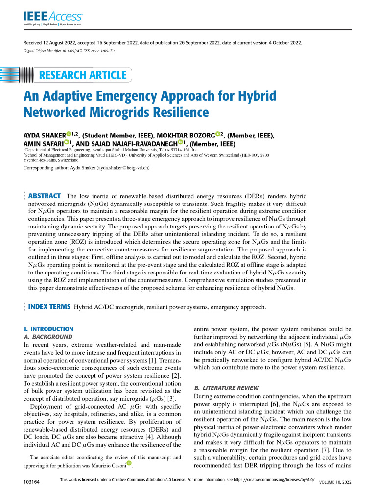 Bozorg 2023 An Adaptive Emergency Approach | PDF | Electrical Engineering