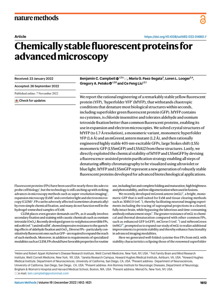 Chemically Stable Fluorescent Proteins For Advanced Micros | PDF | Green Fluorescent Protein ...