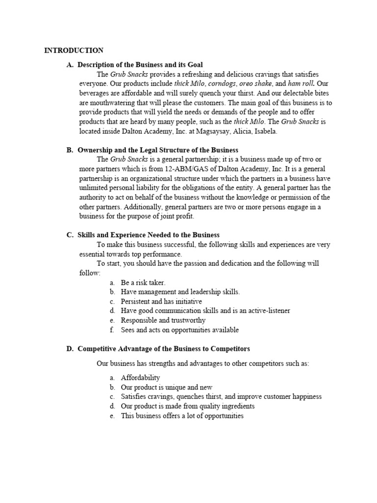 Introduction For Business Plan | PDF | Business | Partnership