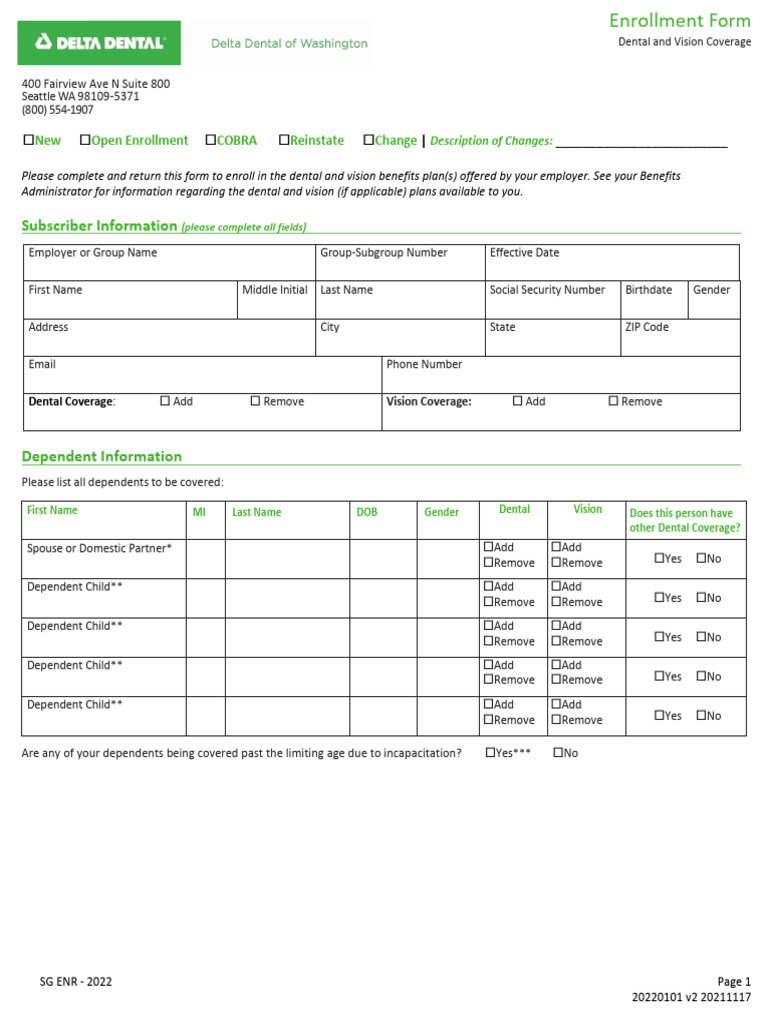 Delta Dental EE Enrollment Form | PDF | Consolidated Omnibus Budget ...