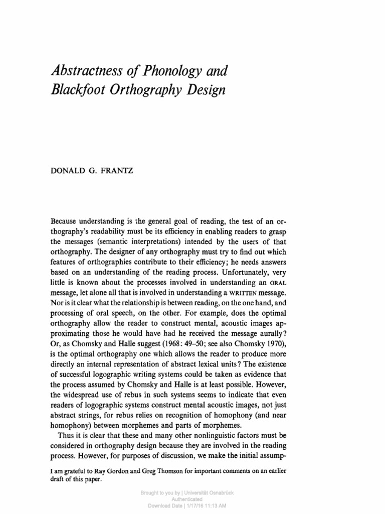 Frantz 1978 Abstractness of Phonology and Blackfoot Orthography Design ...