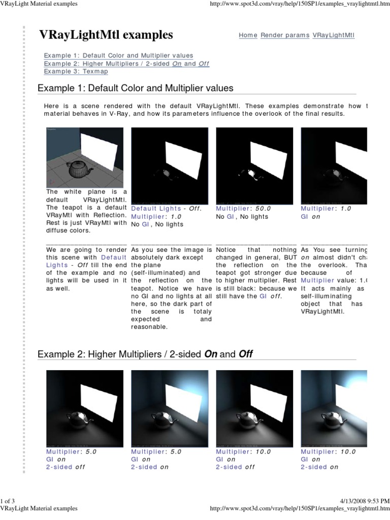 VRayLightMtl Rendering Examples | PDF | Color | Optics
