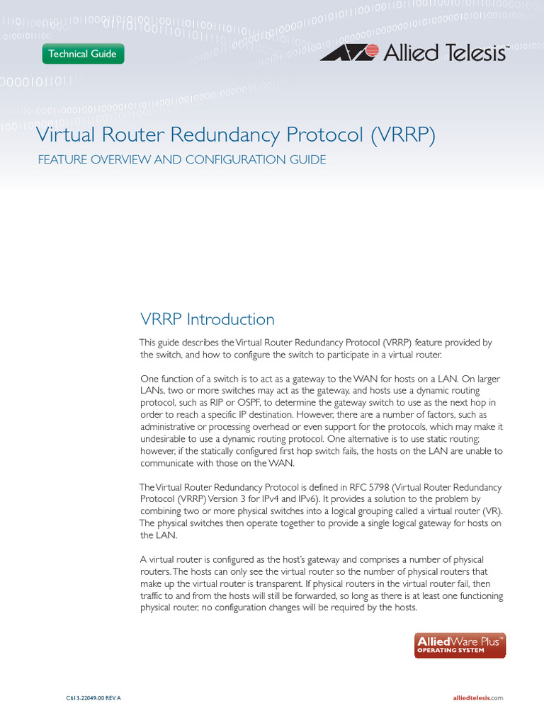 Vrrp Feature Overview Guide | PDF | Router (Computing) | Ip Address