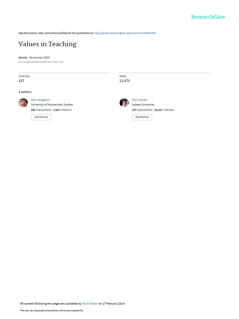 Values in Teaching | PDF | Pedagogy | Teachers