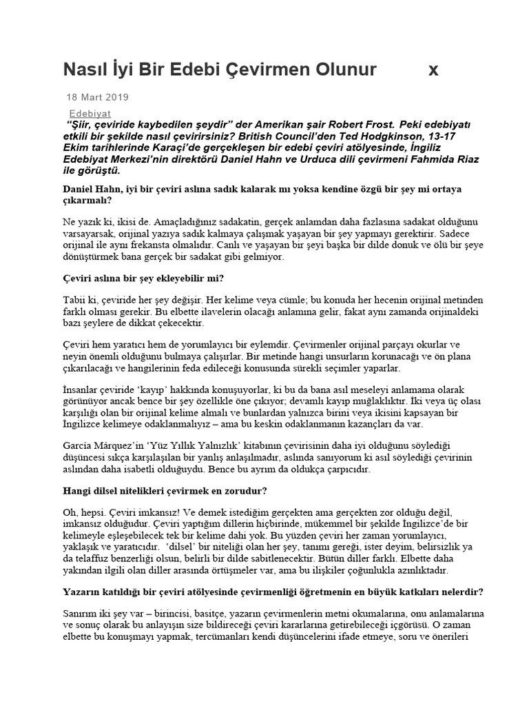 Nasil Iyi Bir Edebi Cevirmen Olunur | PDF