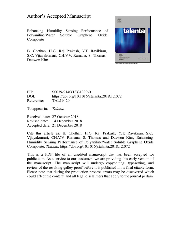 Enhancing Humidity Sensing Performance of PolyanilineWater Soluble ...