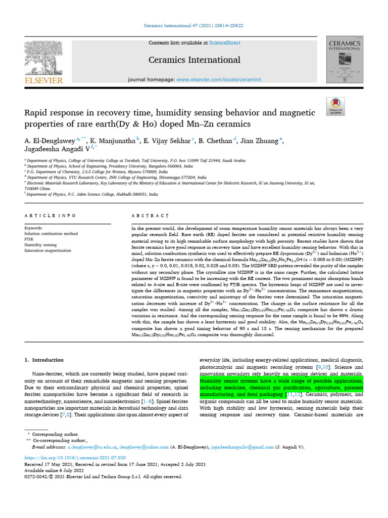 Rare Earth Doped Mn-Zn Ceramics Study | PDF | Hysteresis | X Ray Crystallography