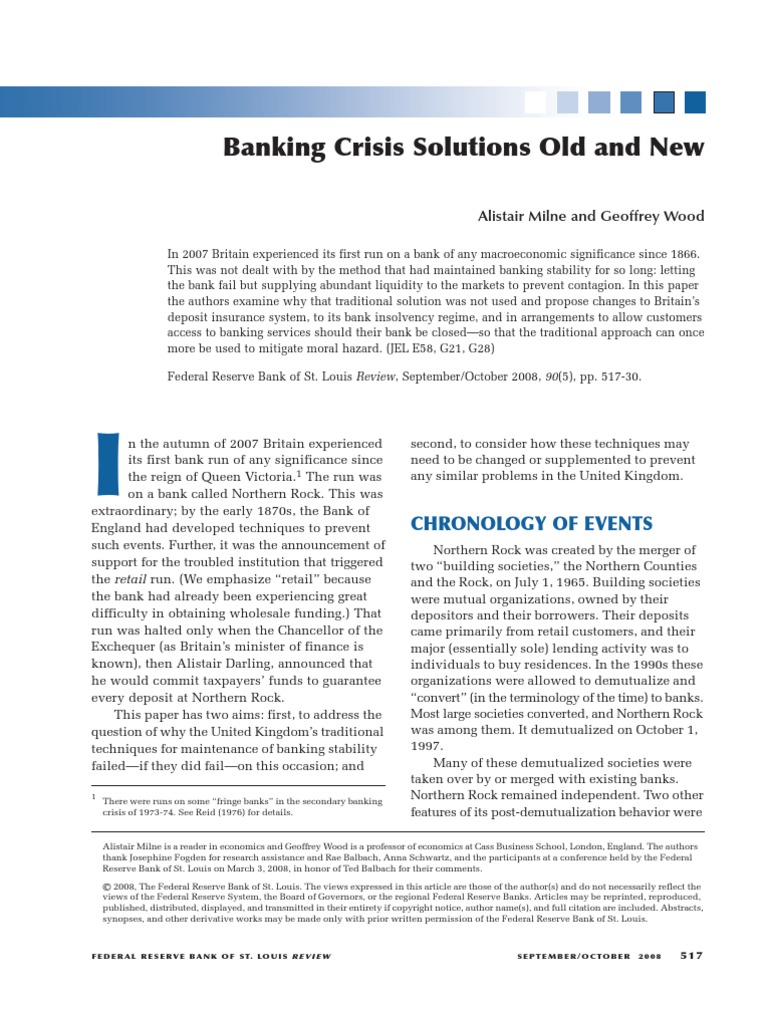 Banking Crisis Solutions Old and New: Alistair Milne and Geoffrey Wood ...
