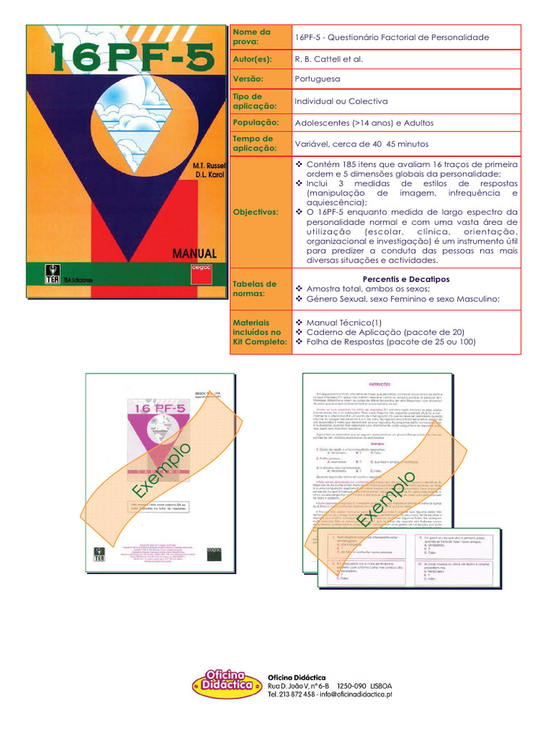 16PF 5 Questionario Fatorial de Personalidade | PDF | Conceitos psicológicos | Psicologia