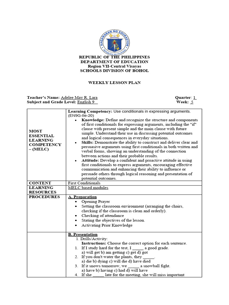 Q1 Week 5 First Conditionals | PDF | Learning | Cognitive Science