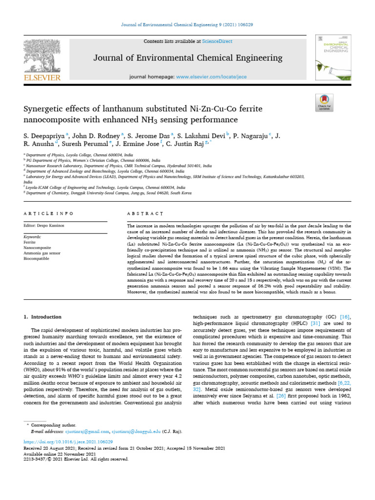 Enhanced NH3 Sensing with La-Ni-Zn-Cu-Co Ferrite | PDF | Nanocomposite ...