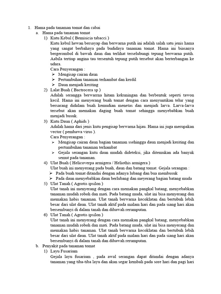 Hama dan Penyakit Tomat & Cabai | PDF