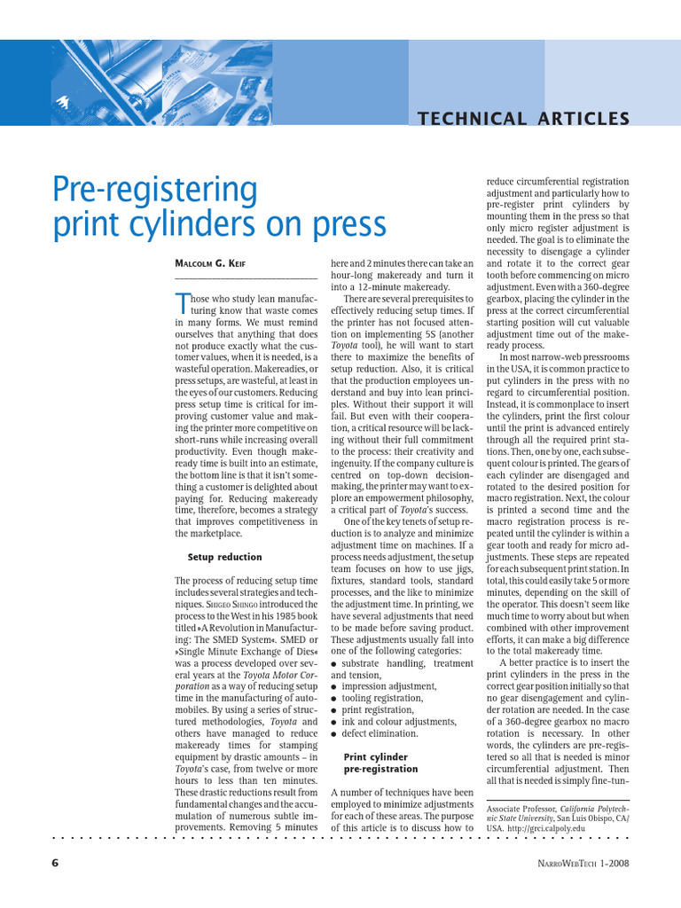 Pre-Registering Print Cylinders On Press | PDF