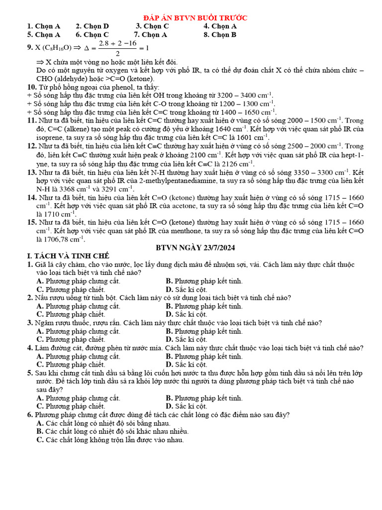 ĐÁP ÁN BTVN BUỔI TRƯỚC VÀ BTVN CHIỀU NAY | PDF