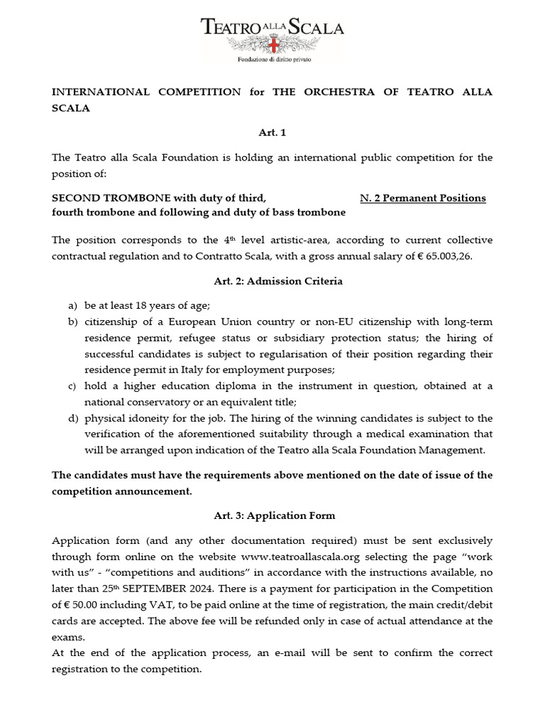 Competition Notice 11958 | Download Free PDF | Orchestras | Trombone