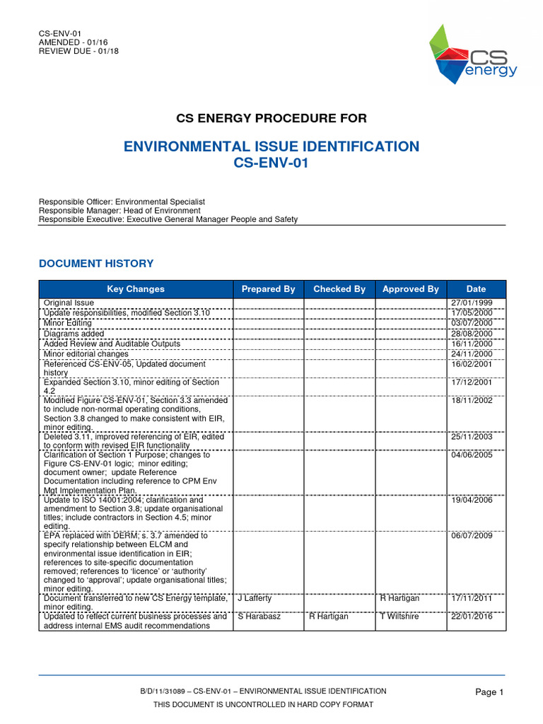 Environmental Issue Identification Procedure | PDF | Risk Management | Risk